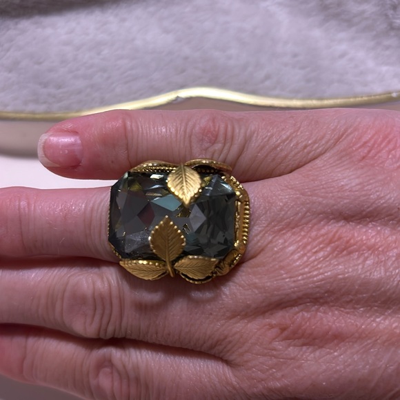 Jewelry | Elegant Gold Leaf Smoke Gem Stone Statement ...